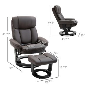 HOMCOM PU Leather Massage Recliner Chair with Ottoman 10 Point Vibration Swiveling Armchair, Brown