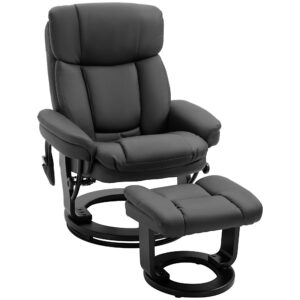 homcom pu leather massage recliner chair with ottoman 10 point vibration swiveling armchair, black