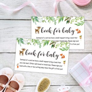 50 Pack Books for Baby Shower Request Cards, Woodland Floral Books for Baby Insert Cards, Baby Shower Invitation Inserts