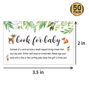 50 Pack Books for Baby Shower Request Cards, Woodland Floral Books for Baby Insert Cards, Baby Shower Invitation Inserts