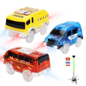 tracks cars only replacement, race cars for tracks glow in the dark, light up racing car track accessories with 5 flashing led lights, compatible with most tracks for kids boys and girls(3pack)