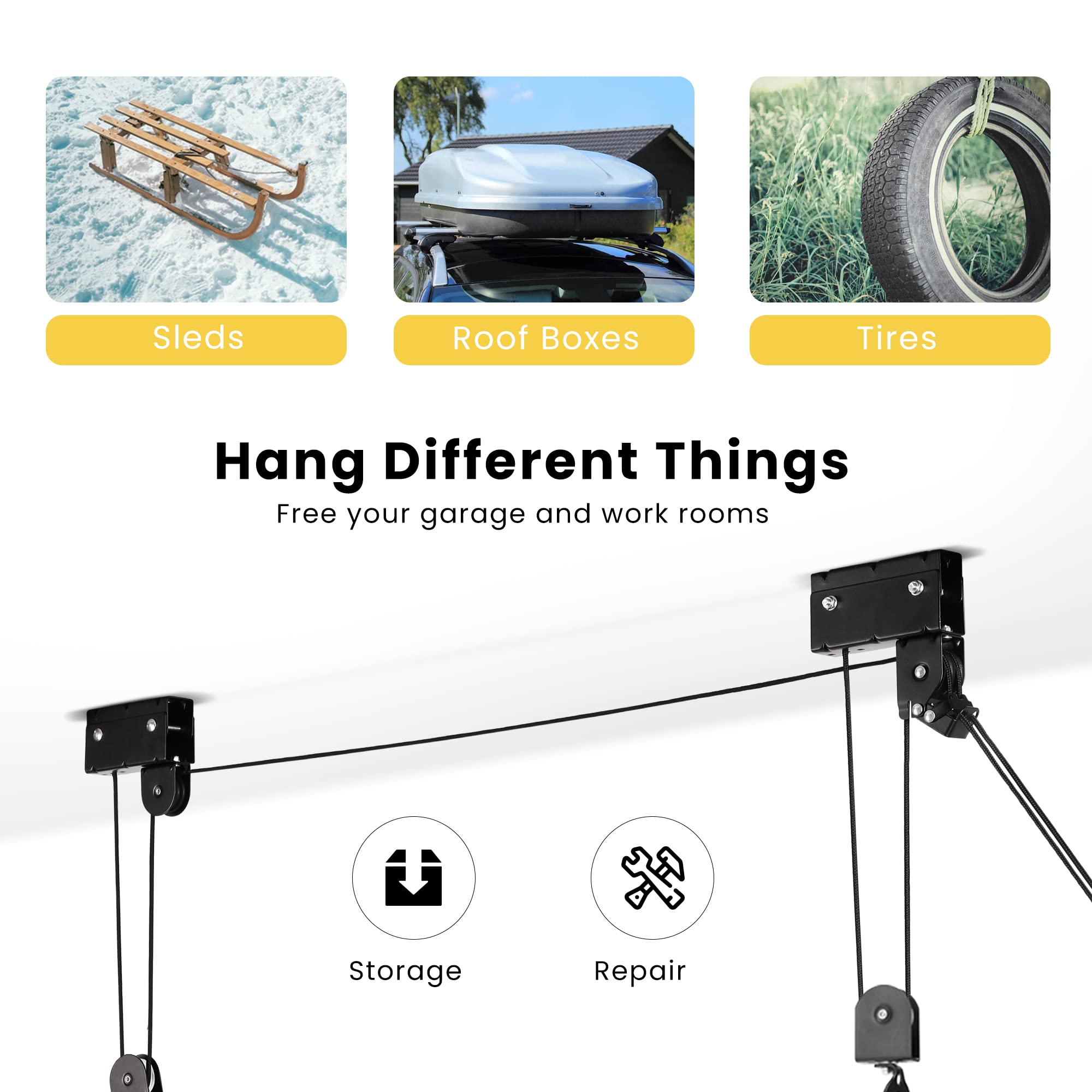 VIVOHOME Kayak Hoist Lift Pulley System for Overhead Garage Storage Canoe Bicycle Ceiling Hoist Hanging System 125lbs 2-Pack Upgraded Edition