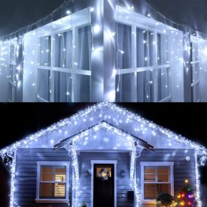 joomer christmas icicle lights,300 led 29ft 8 modes with 60 drops,christmas lights with timer,waterproof connectable outdoor string lights for holiday,wedding,party christmas decorations(white)