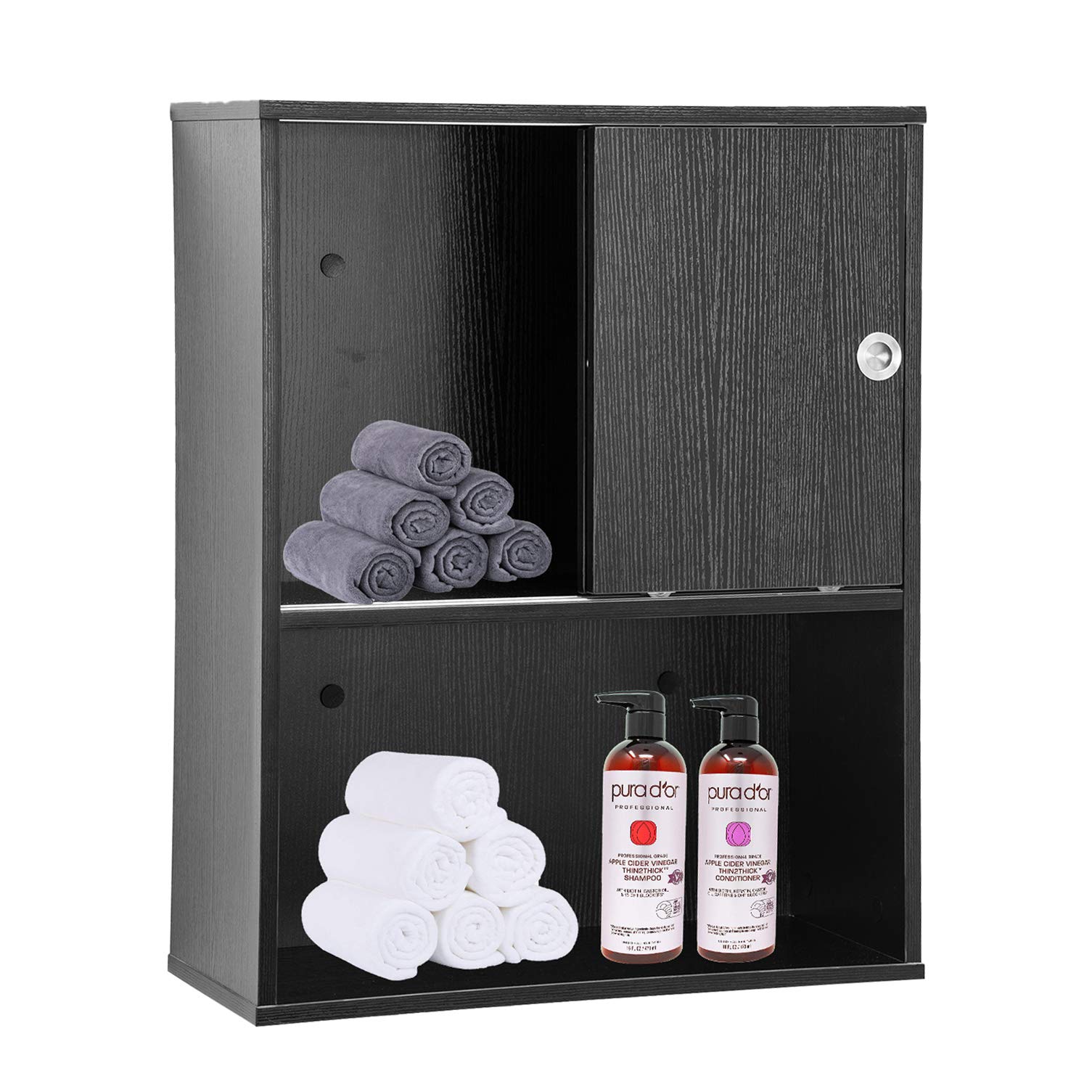 BarberPub Wall Mounted Barber Shampoo Station Storage Cabinet Salon Beauty Spa Equipment for Barber Salon Shop(Black) 7136