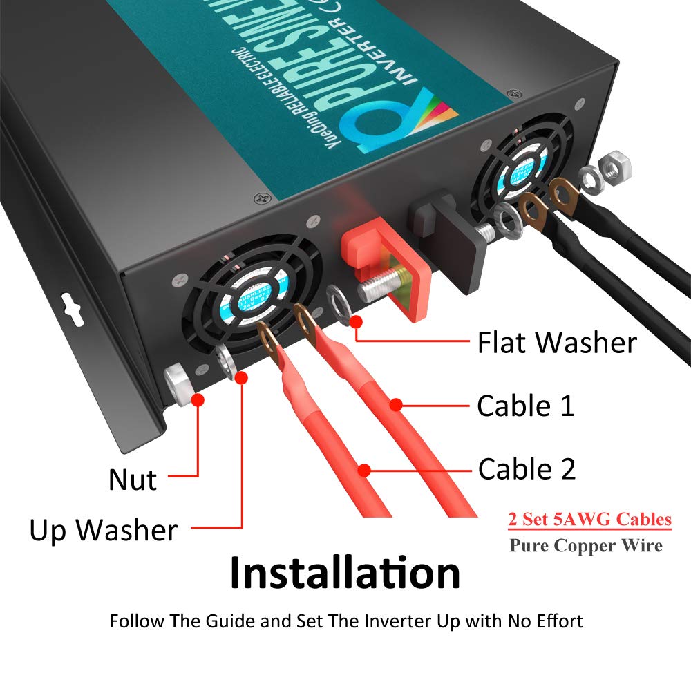 WZRELB RBP-500012S Pure Sine Wave 5000W (10000W Surge) 12V Power Inverter DC to AC Power - Solar, RV, Black