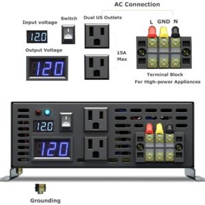 WZRELB RBP-500012S Pure Sine Wave 5000W (10000W Surge) 12V Power Inverter DC to AC Power - Solar, RV, Black