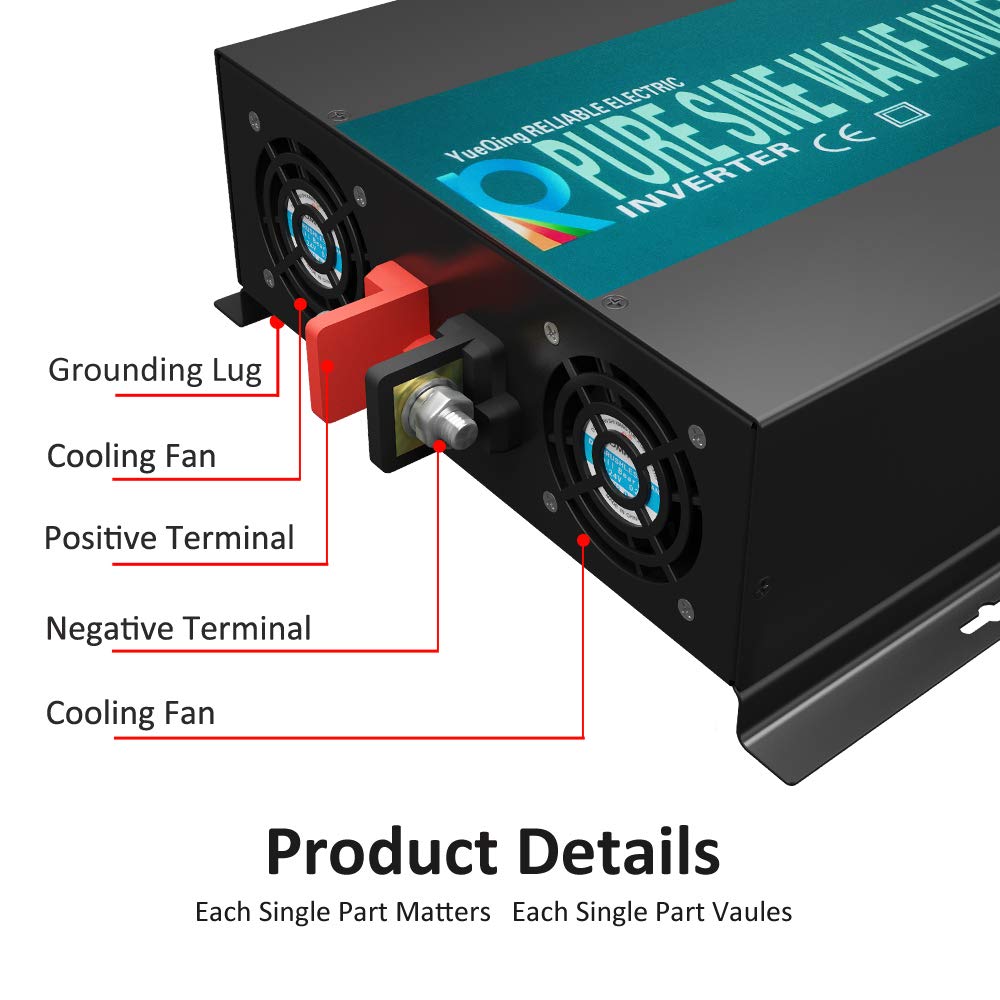 WZRELB RBP-500012S Pure Sine Wave 5000W (10000W Surge) 12V Power Inverter DC to AC Power - Solar, RV, Black