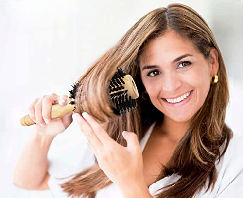 Wood Round Hair Brush with High-Density Boar Bristle for Blow Drying, Straightening, Styling Shoulder or Back Length Hair, Large Round Brush 1.2" Roller, 2.4" with Bristles