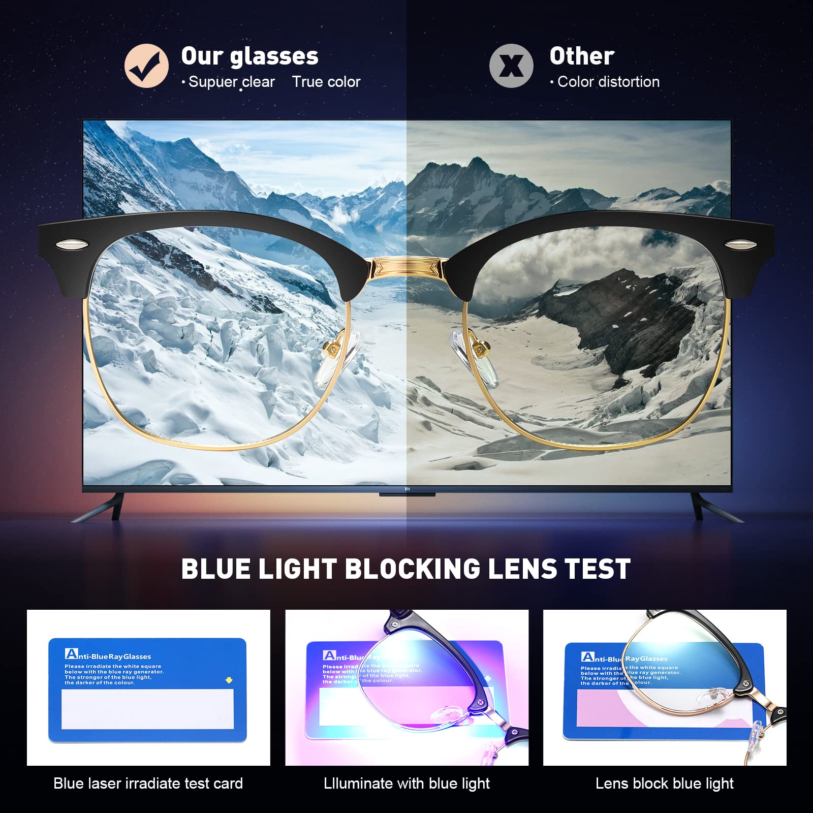 AOMASTE Blue Light Blocking Glasses Vintage Half Frame UV Clear Lens Anti Eyestrain Computer Gaming Glasses for Women Men