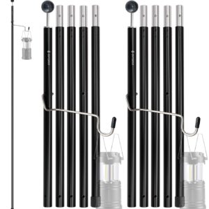 Sutekus Aluminum Poles Tarp Poles Replacement Accessories 5 Section Multifunction Aluminum Rod with Lantern Hook for Camping Shelters Canopy Support 2 Poles (Black)