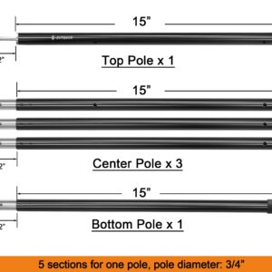 Sutekus Aluminum Poles Tarp Poles Replacement Accessories 5 Section Multifunction Aluminum Rod with Lantern Hook for Camping Shelters Canopy Support 2 Poles (Black)