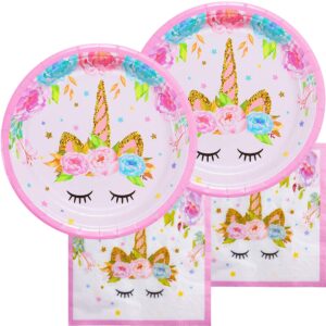 onebest unicorn plates and napkins, 16 serves