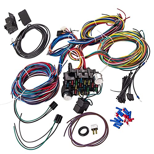 Auto Parts Prodigy Universal Wiring Harness Kit - 21 Circuit Long Wires Standard Color Wiring Harness Kit Replacment for Chevy Mopar Hotrods Ratrods Ford Chrysler Universal Automotive Wiring