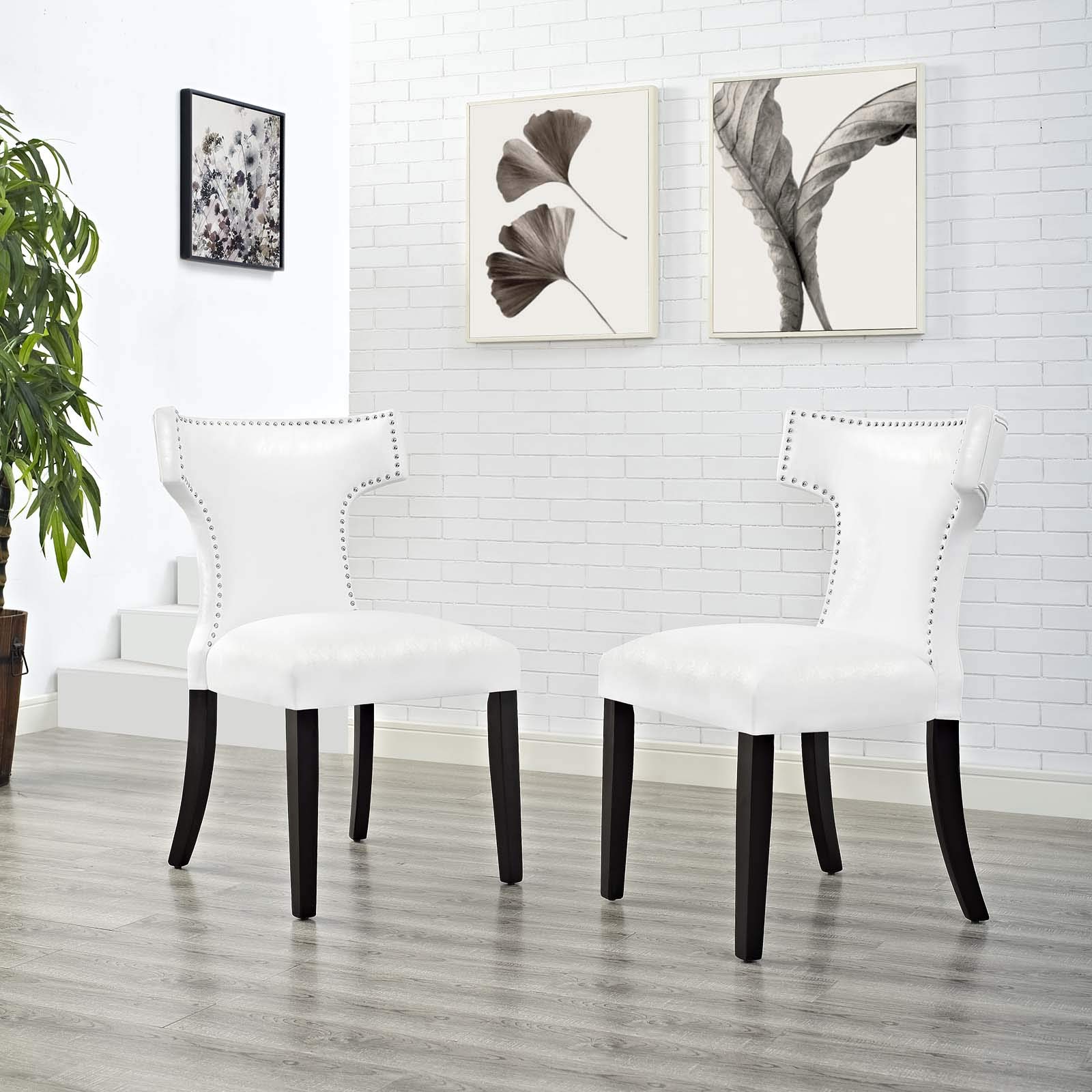 Modway Curve Vinyl Set of 2, Two Dining Chairs, White