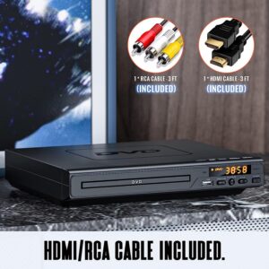 DVD Players for TV with HDMI, DVD Players That Play All Regions, Simple DVD Player for Elderly, CD Player for Home Stereo System, Included HDMI and RCA Cable