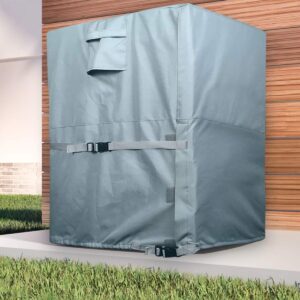 lbg products square air conditioner cover for central ac outdoor condenser units, heavy duty all weather protection, 32l x 32w x 36h inches,grey color with light blue