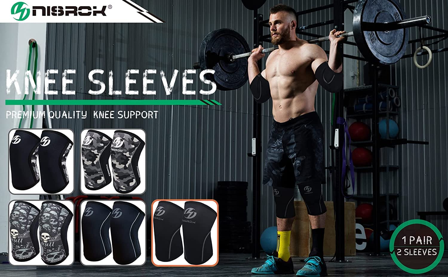 Knee Sleeves (1 Pair), 7mm Neoprene Compression Knee Braces, Great Support for Cross Training, Weightlifting, Powerlifting, Squats, Basketball and More Large