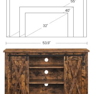 VASAGLE TV Stand with Storage and Sliding Barn Doors for 60-Inch Televisions, Entertainment Center Console, 53.9”, Rustic Brown