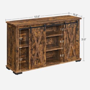 VASAGLE TV Stand with Storage and Sliding Barn Doors for 60-Inch Televisions, Entertainment Center Console, 53.9”, Rustic Brown