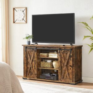 VASAGLE TV Stand with Storage and Sliding Barn Doors for 60-Inch Televisions, Entertainment Center Console, 53.9”, Rustic Brown