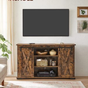 VASAGLE TV Stand with Storage and Sliding Barn Doors for 60-Inch Televisions, Entertainment Center Console, 53.9”, Rustic Brown