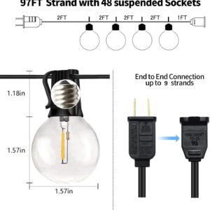 SUNTHIN Outdoor String Lights, 97FT Patio Lights with 49 G40 Shatterproof LED Bulbs(1 Spare), Waterproof Lights String for Outside Backyard, Porch, Bistro, Party, Camping, Garden Gathering