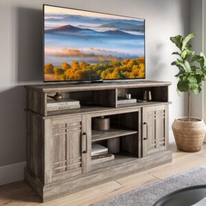 BELLEZE Modern 48" Farmhouse Wood TV Stand & Media Entertainment Center Console Table for TVs up to 50 Inch with Open Storage Shelves & Cabinets - Norrell (Ashland Pine)