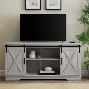 home accent furnishings tucker 58 inch sliding barn door tv console in stone grey