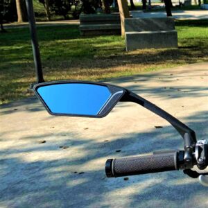 MEACHOW New Scratch Resistant Glass Lens,Handlebar Bike Mirror, Rotatable Safe Rearview Mirror, Bicycle Mirror,(Blue Left Side) ME-010LB