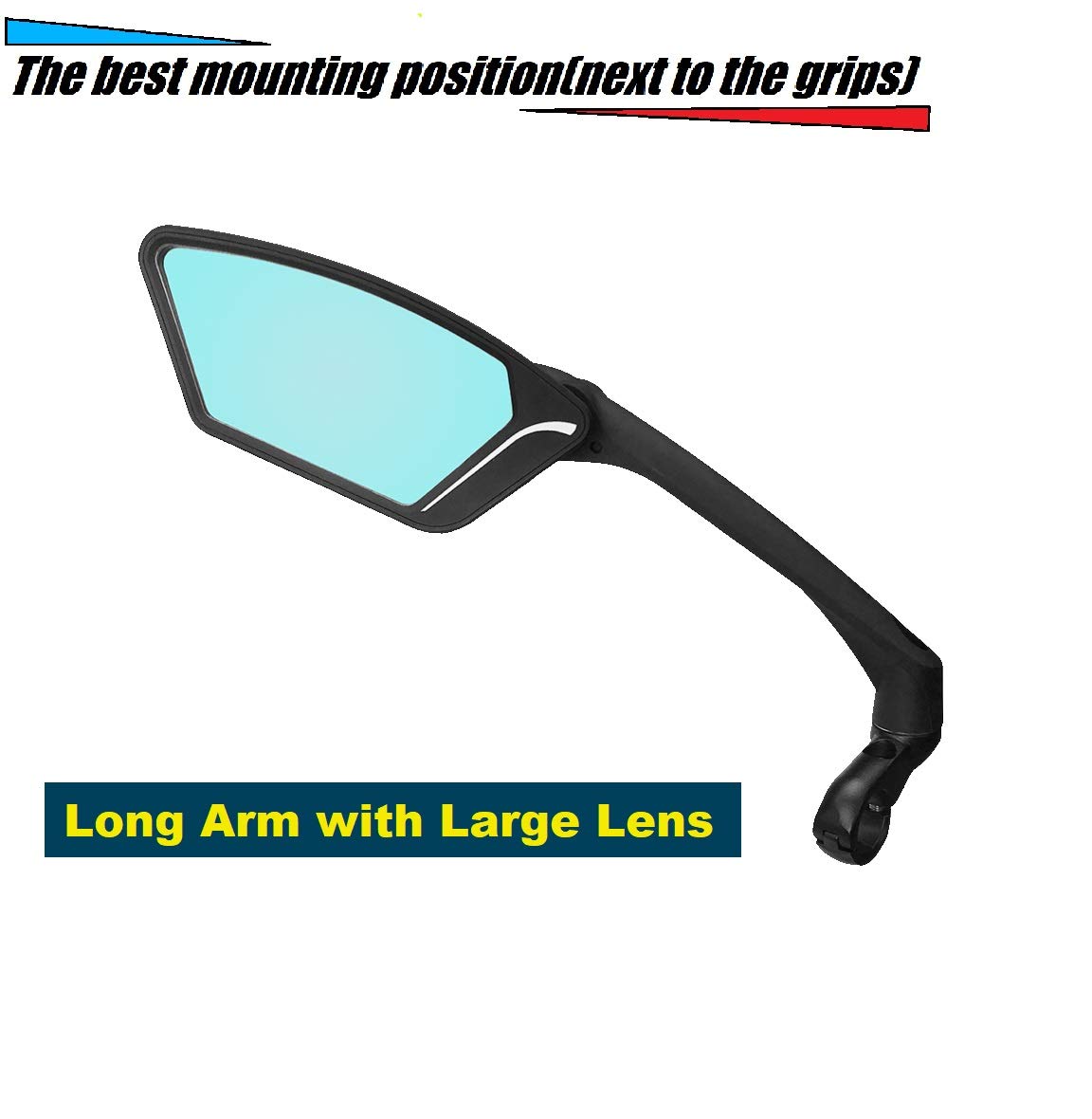 MEACHOW New Scratch Resistant Glass Lens,Handlebar Bike Mirror, Rotatable Safe Rearview Mirror, Bicycle Mirror,(Blue Left Side) ME-010LB