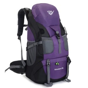 ruru monkey 50l hiking backpack, camping backpack for outdoor traveling women men (purple)