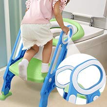 Potty Training Seat with Step Stool Ladder, Toddler Toilet Training Seat Chair Foldable Toilet Potty Trainer with Soft Cushion and Anti-slip Pad for Kids Child Baby Boys Girls (Blue Green)