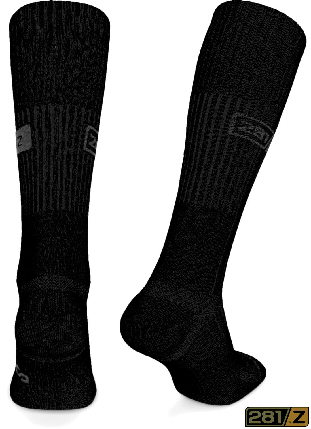 281Z Military Boot Socks - Tactical Trekking Hiking - Outdoor Athletic Sport (Black)(Medium 2 Pairs Pack)