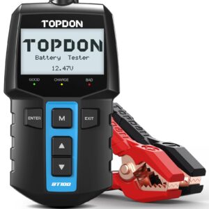 topdon bt100 car battery tester 12v load tester, 100-2000 cca automotive alternator tester digital auto battery analyzer charging cranking system tester for car truck motorcycle atv suv boat yacht