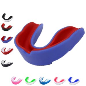 sports mouth guard for kids youth/adults-mouthguard for lacrosse, basketball, karate, flag football, martial arts, rugby, boxing, mma, hockey -free carrying case for mouthguard(blue red kids)