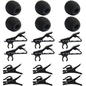 augsun 18pcs lapel microphone clips replacement kit, 6pcs lavalier mic clips metal tie clips lavalier microphone clips, 6pcs windscreen foam cover and 6pcs plastic wire clips