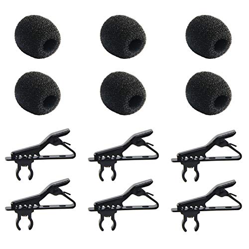 AUGSUN 18Pcs Lapel Microphone Clips Replacement Kit, 6Pcs Lavalier Mic Clips Metal Tie Clips Lavalier Microphone Clips, 6Pcs Windscreen Foam Cover and 6Pcs Plastic Wire Clips