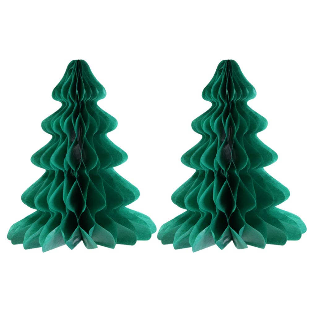 Amosfun 2pcs Christmas Tree Honeycomb Xmas Hanging Ornaments for Christmas Party Decoration