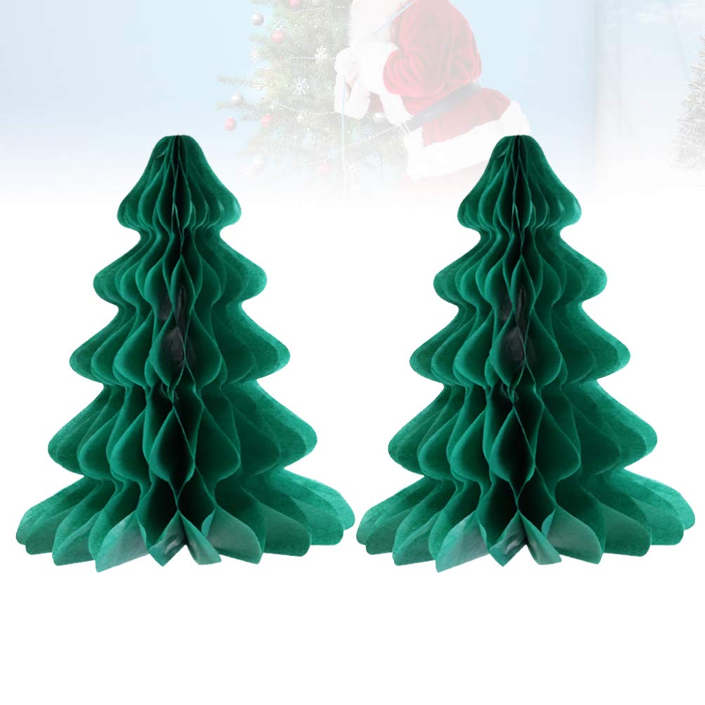 Amosfun 2pcs Christmas Tree Honeycomb Xmas Hanging Ornaments for Christmas Party Decoration