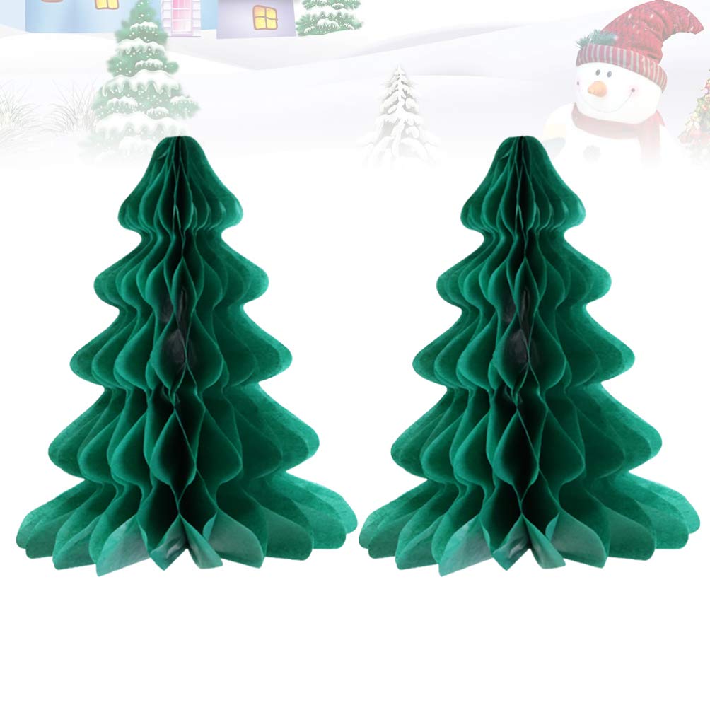 Amosfun 2pcs Christmas Tree Honeycomb Xmas Hanging Ornaments for Christmas Party Decoration