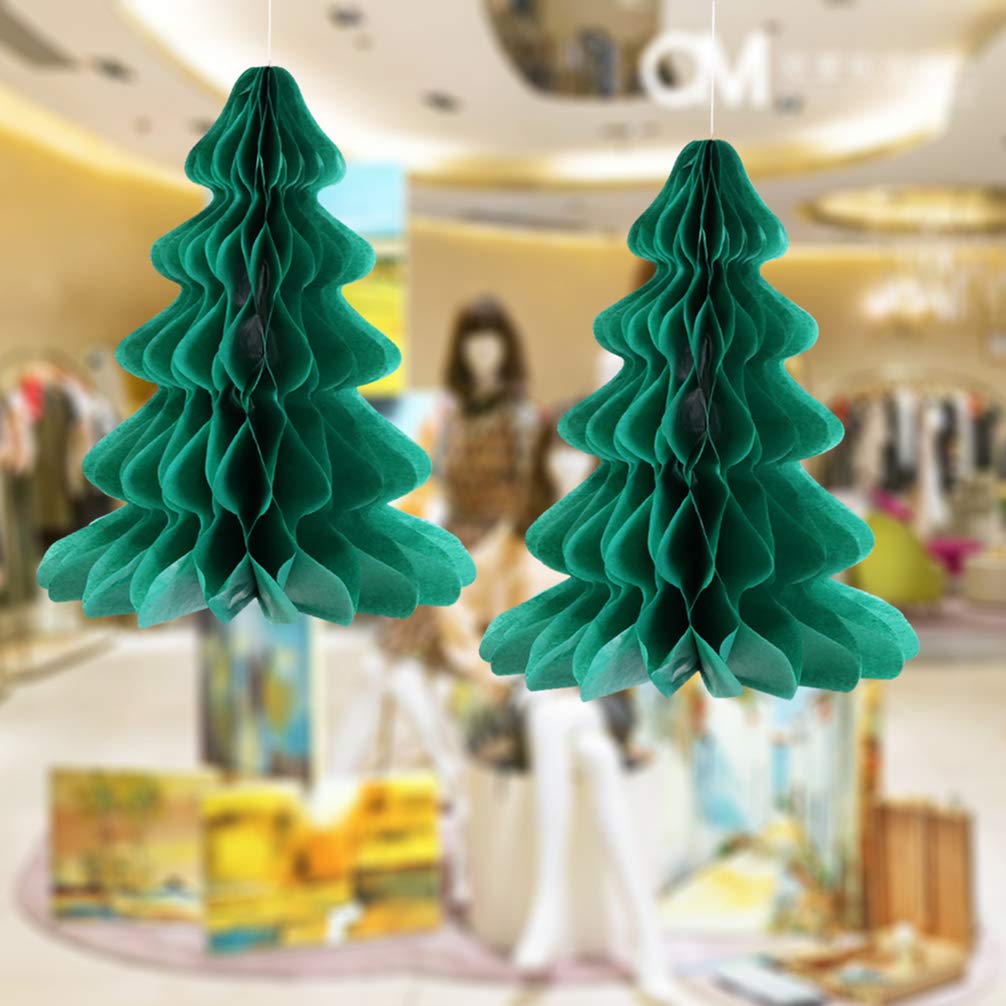 Amosfun 2pcs Christmas Tree Honeycomb Xmas Hanging Ornaments for Christmas Party Decoration