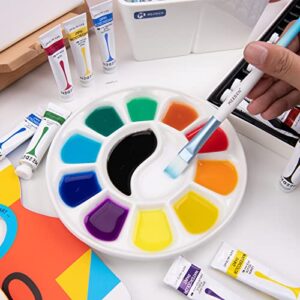 MEEDEN 12-Well Round Porcelain Watercolor Paint Palette for Watercolor Gouache Acrylic Oil Painting, 7-Inch