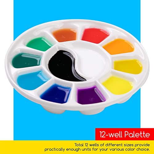 MEEDEN 12-Well Round Porcelain Watercolor Paint Palette for Watercolor Gouache Acrylic Oil Painting, 7-Inch