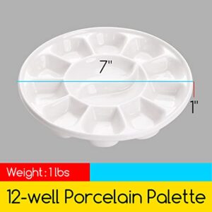 MEEDEN 12-Well Round Porcelain Watercolor Paint Palette for Watercolor Gouache Acrylic Oil Painting, 7-Inch