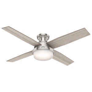 hunter fan company dempsey 52-inch indoor brushed nickel modern ceiling fan with bright led light kit, remote control, and reversible whisperwind motor included