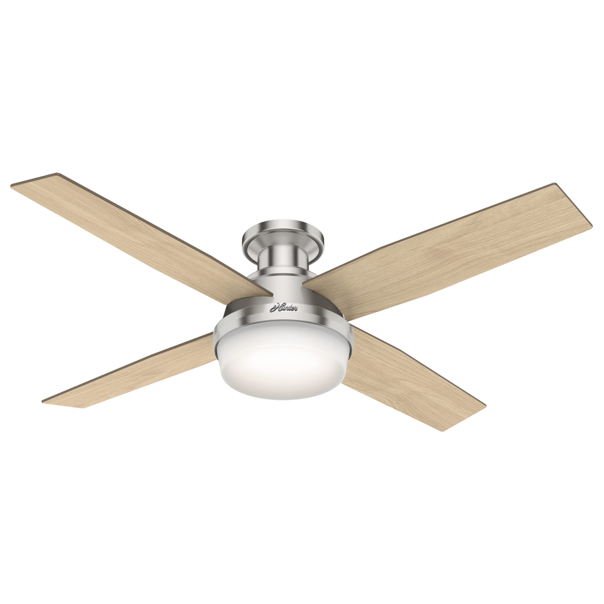 Hunter Fan Company Dempsey 52-inch Indoor Brushed Nickel Modern Ceiling Fan With Bright LED Light Kit, Remote Control, and Reversible WhisperWind Motor Included