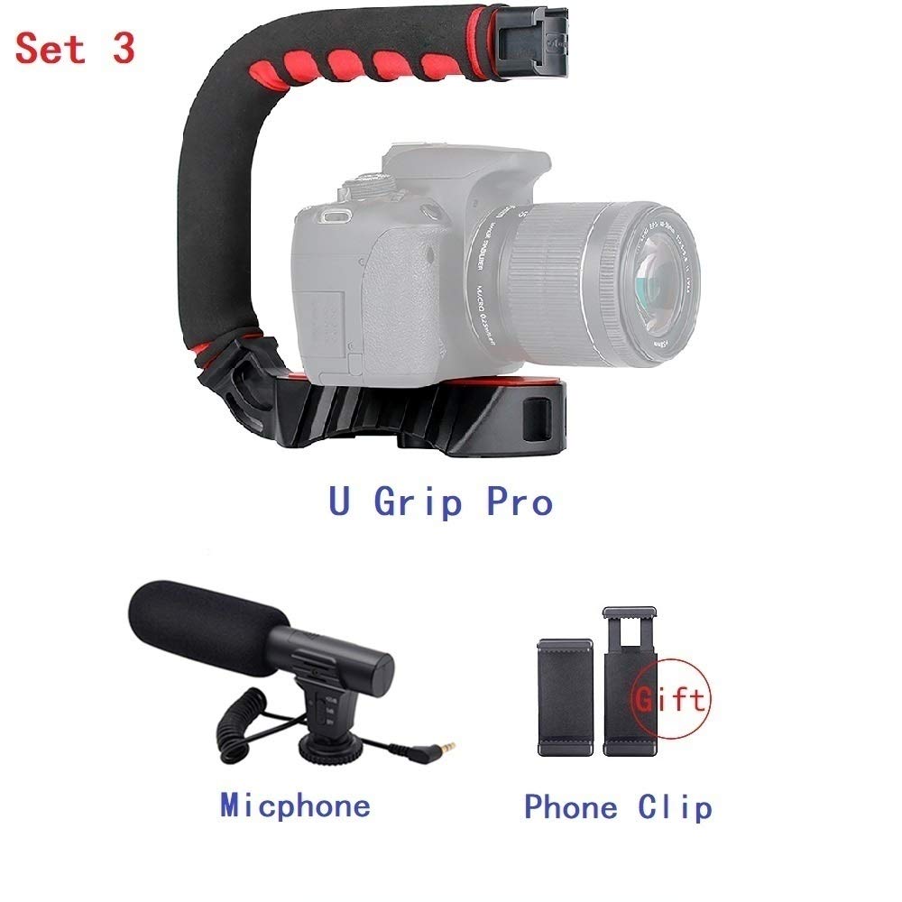 Camera Video Stabilizer Handle Video Grip Camera Video Light Triple Shoe Mount for Gopro for DSLR Sony Nikon Canon for iPhone (Set3)