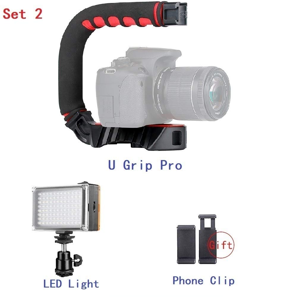 Camera Video Stabilizer Handle Video Grip Camera Video Light Triple Shoe Mount for Gopro for DSLR Sony Nikon Canon for iPhone (Set2)