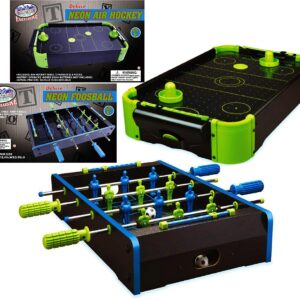 Matty's Toy Stop Deluxe 20" Wooden Tabletop NEON Air Hockey (Extra Pucks) & NEON Foosball (Soccer) (Extra Balls) Games Gift Set Bundle - 2 Pack