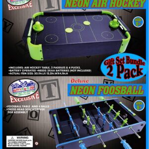 Matty's Toy Stop Deluxe 20" Wooden Tabletop NEON Air Hockey (Extra Pucks) & NEON Foosball (Soccer) (Extra Balls) Games Gift Set Bundle - 2 Pack